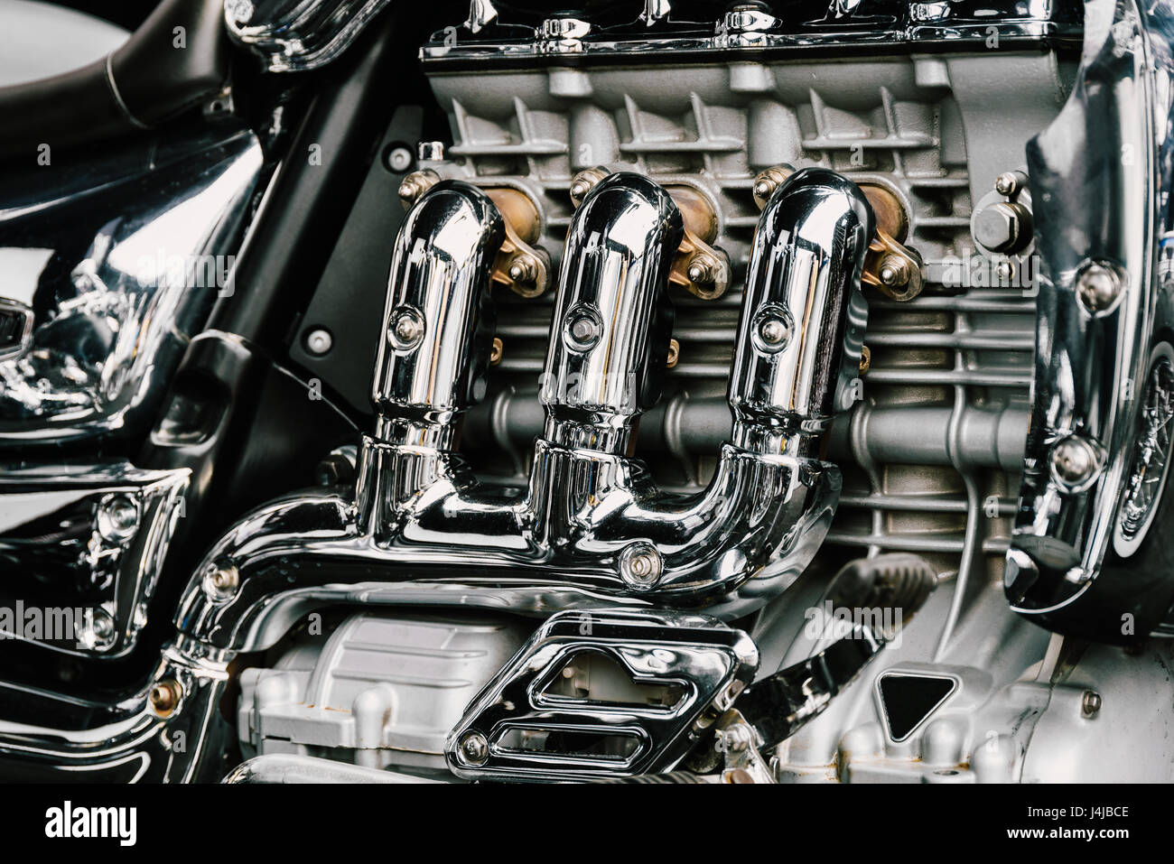 Motorcycle Chrome Engine Block Closeup Stock Photo - Alamy