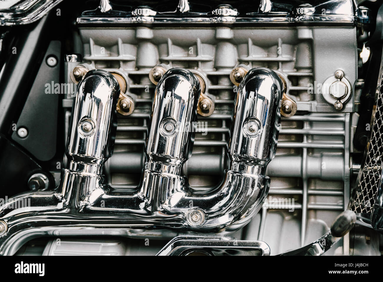 Motorcycle Chrome Engine Block Closeup Stock Photo - Alamy