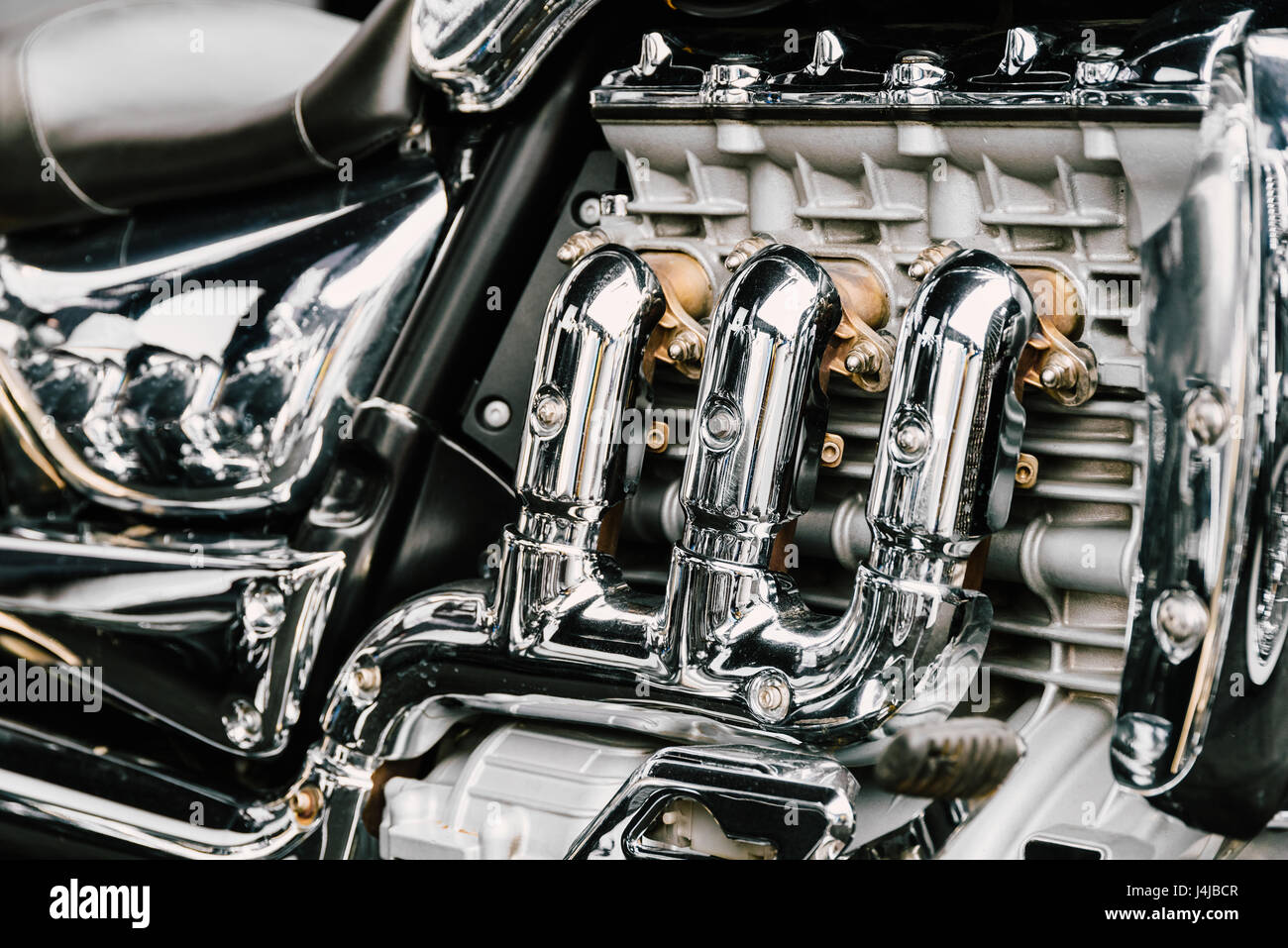 Motorcycle Chrome Engine Block Closeup Stock Photo - Alamy