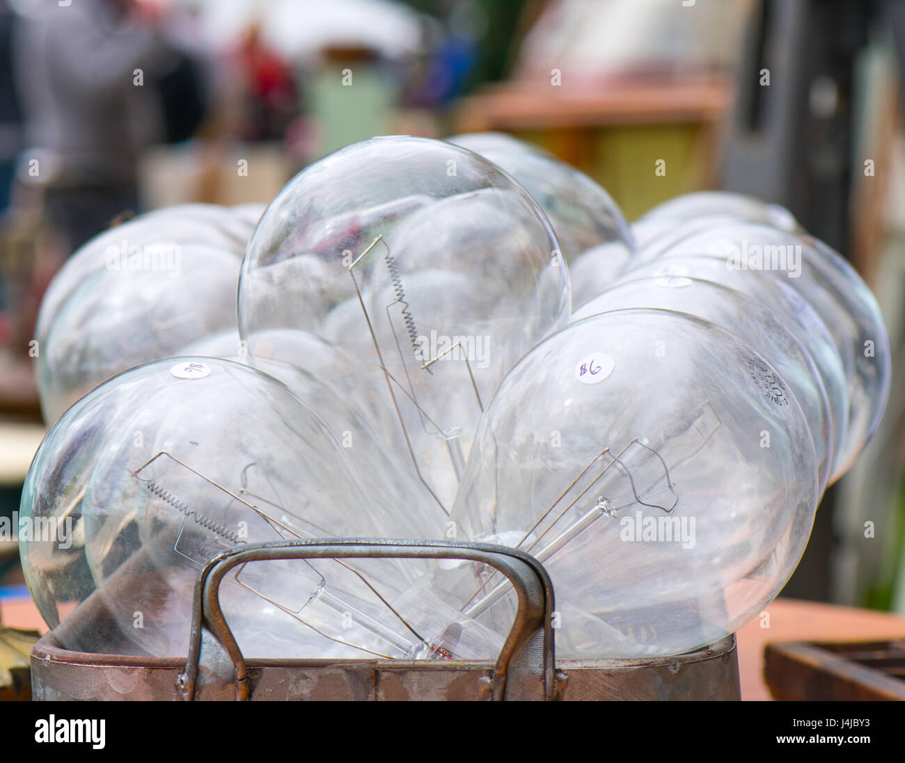 old wire-filament light bulbs at antique fair Stock Photo - Alamy