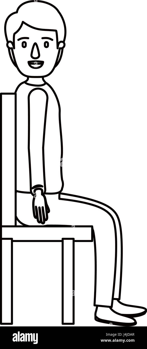 silhouette cartoon full body guy sit in a chair looking to side Stock ...