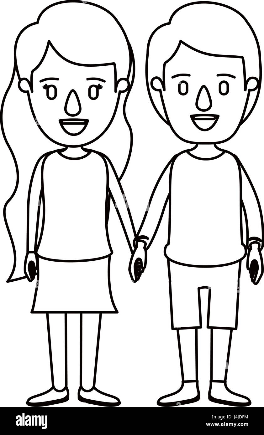 silhouette caricature full body couple in casual clothing Stock Vector ...
