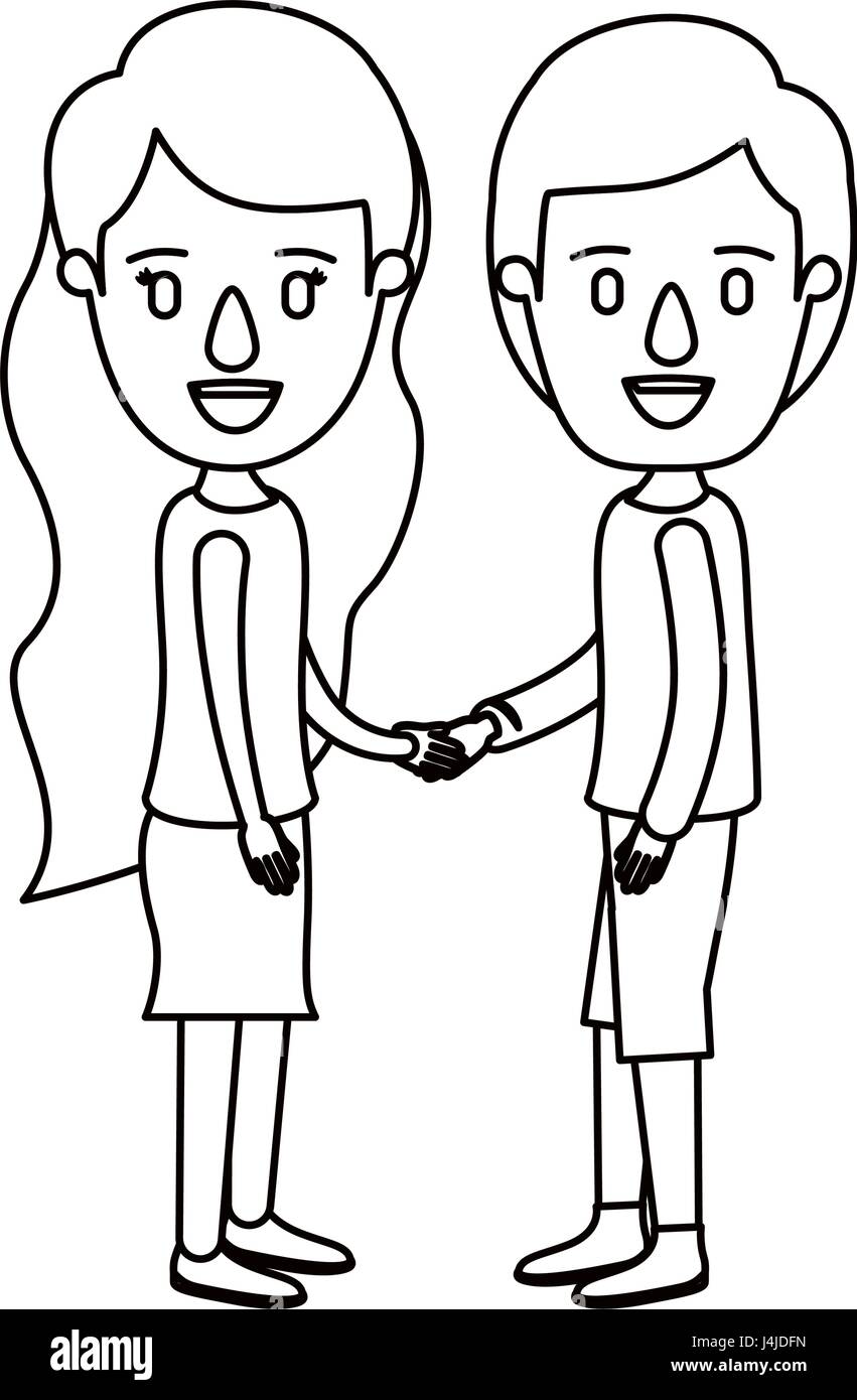 silhouette caricature full body couple in casual clothing handshake ...