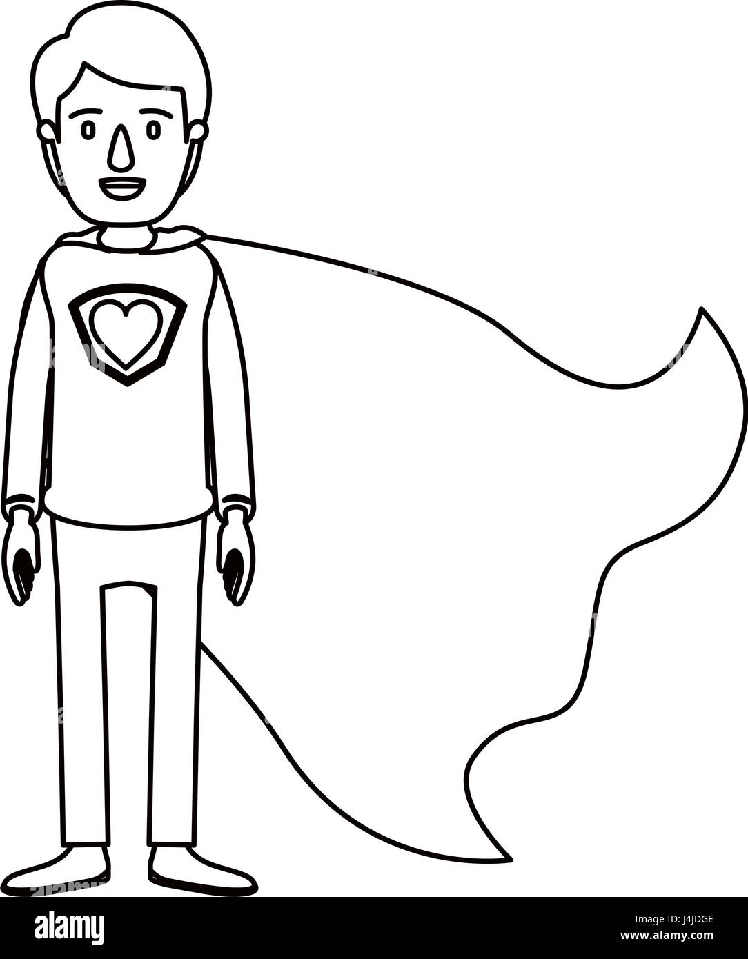silhouette cartoon full body super guy hero with heart symbol in ...