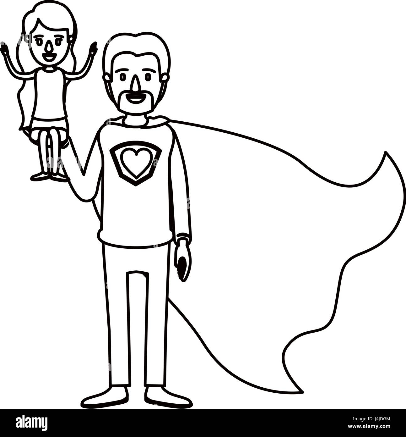 silhouette cartoon full body super dad hero with girl on his hand Stock ...