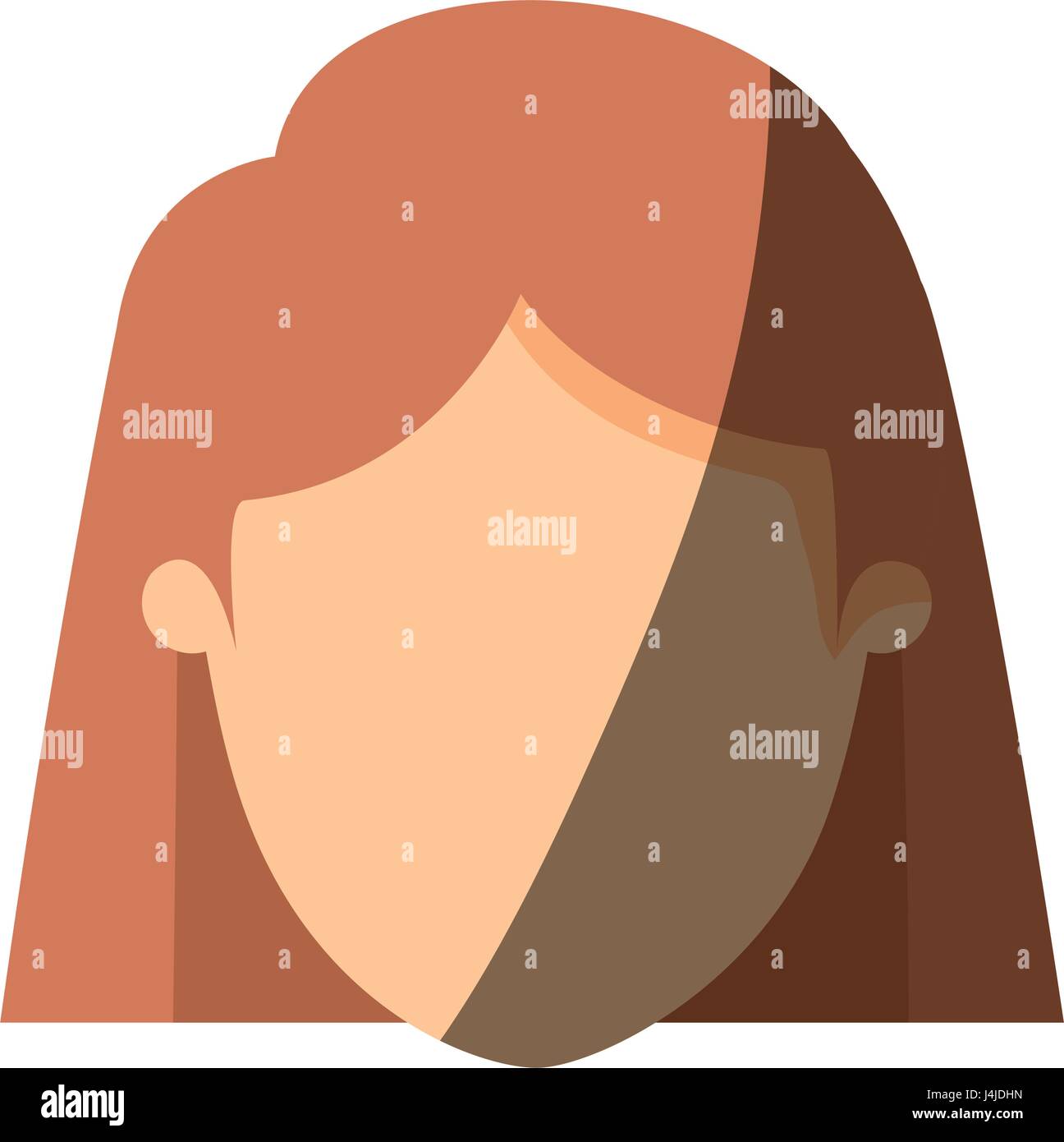 color image shading front view faceless closeup woman with brown short ...