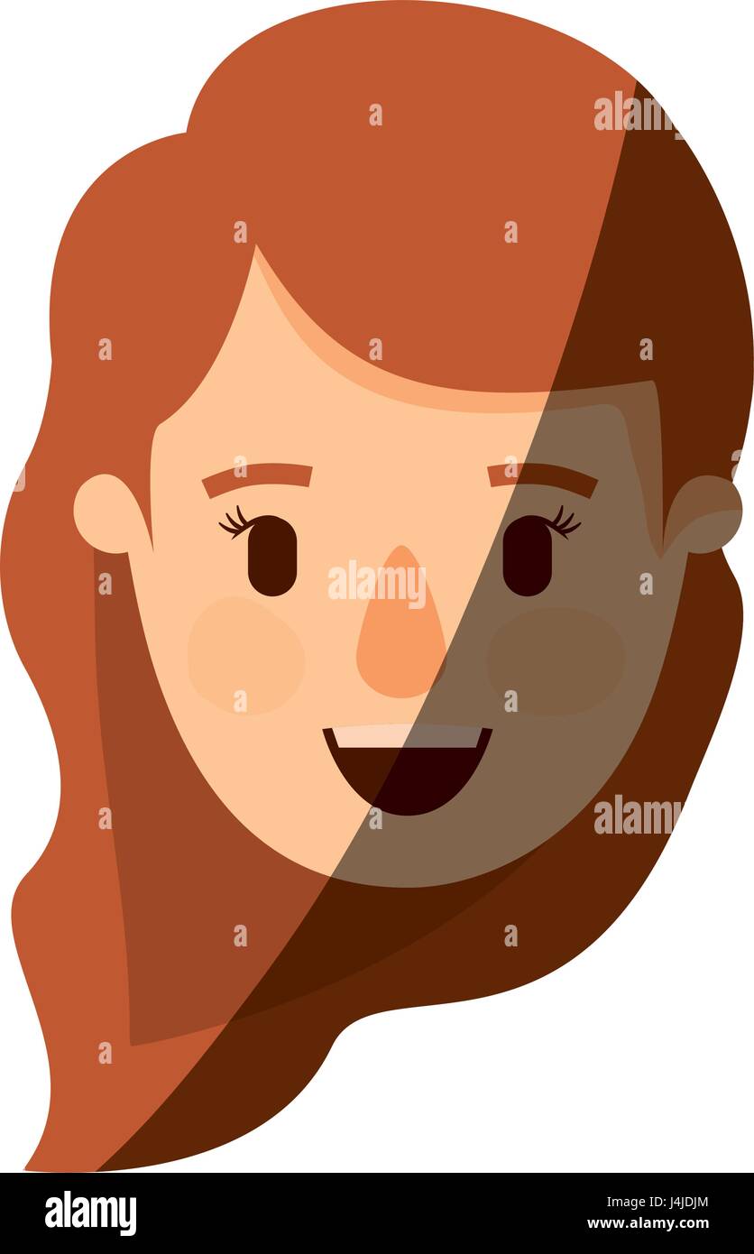 color image shading caricature front view face woman with wavy side ...