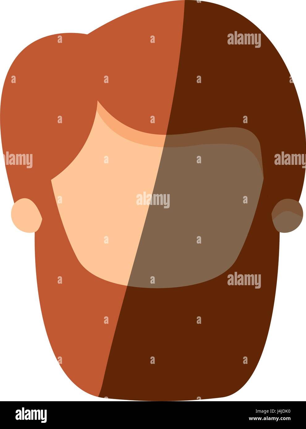 color image shading front view faceless bearded man with redhead ...