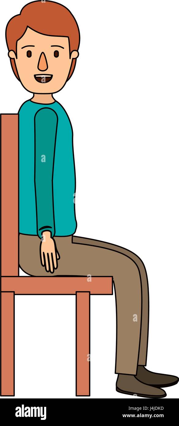 color image caricature full body guy sit in a chair looking to side ...