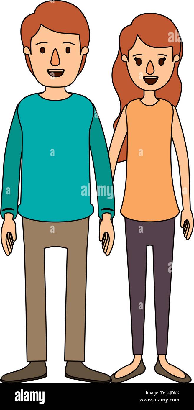 color image caricature full body couple in casual clothing Stock Vector ...