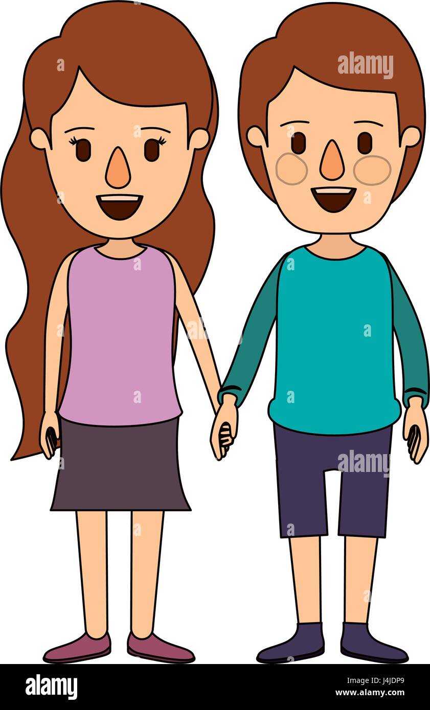 color image caricature front view full body couple in casual clothing ...