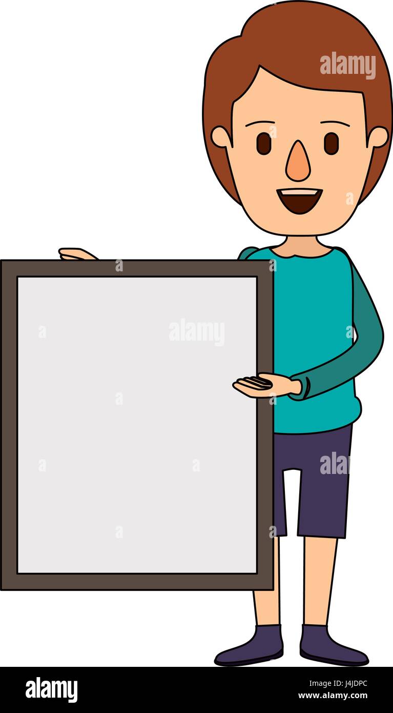 color image caricature full body man holding a square poster Stock ...