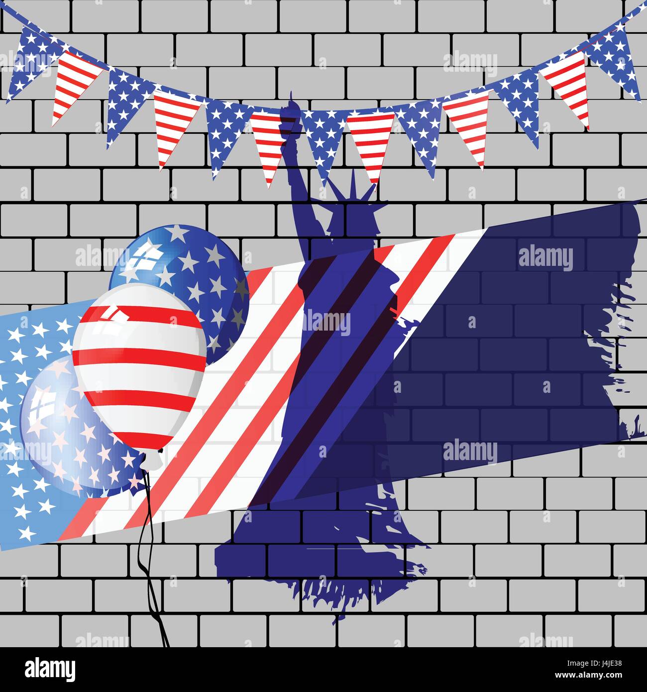 SILUETTE STATUS OF FREEDOM. ON THE BACKGROUND OF A BRICK WALL WITH AIR ...