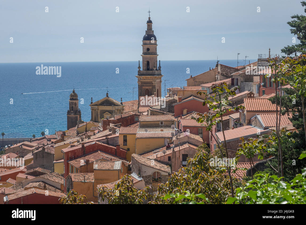 France, Alpes Maritimes, Menton, St.Michel church tower & old town ...