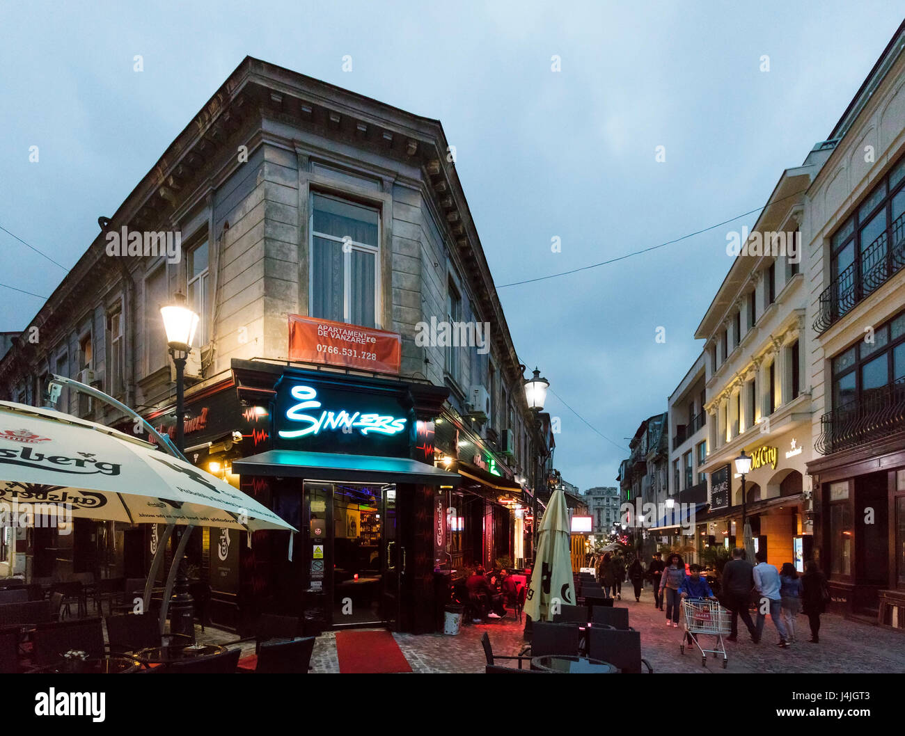Lipscani district a historic district known about night life at sunset ...