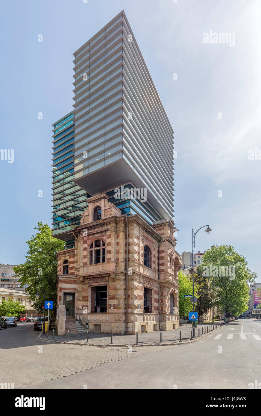 Office building in the downtown of Bucharest. The original old building ...