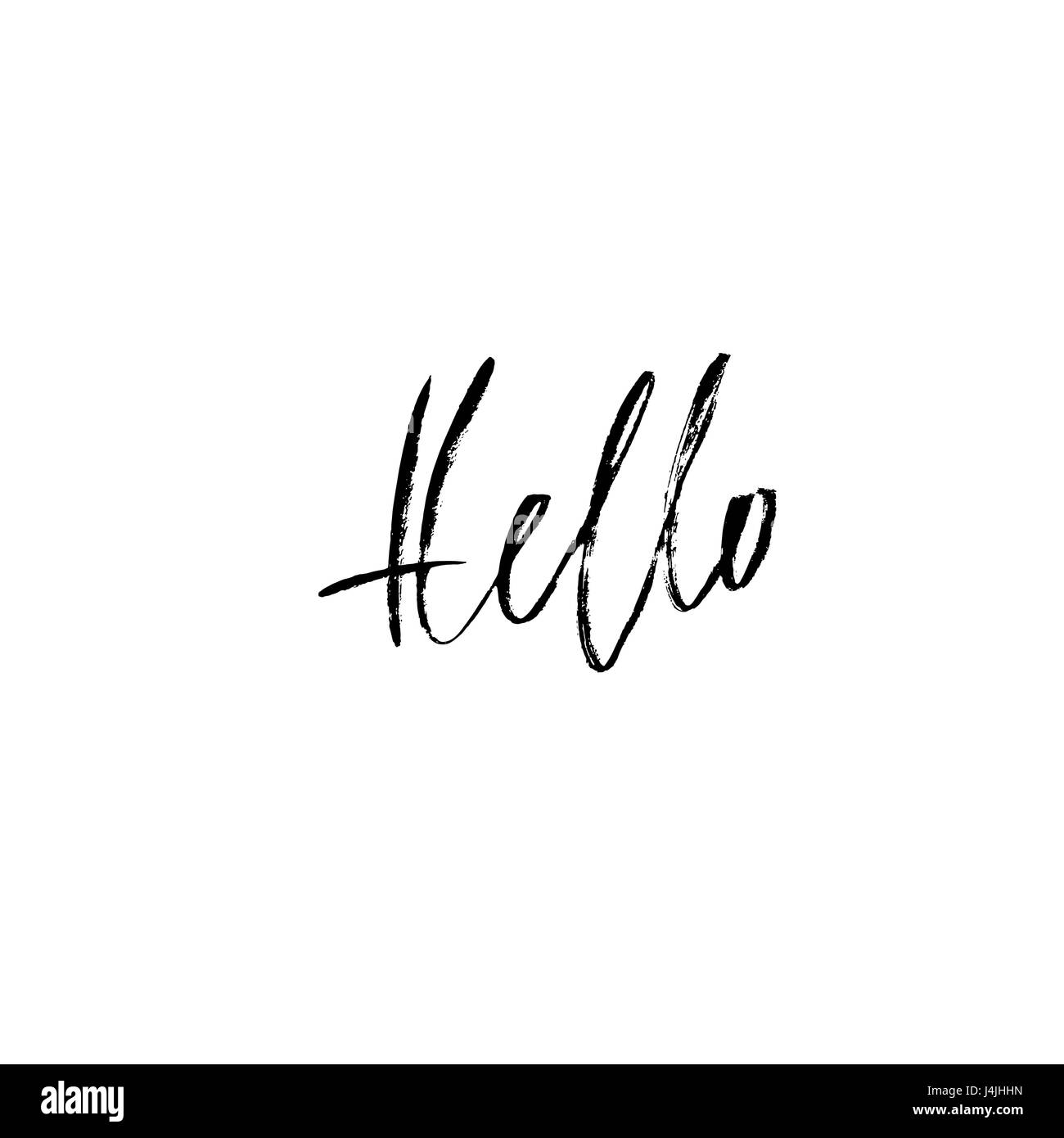 Hello. Hand drawn lettering. Modern calligraphy. Dry brush pen inscription. Handwritten vector ...