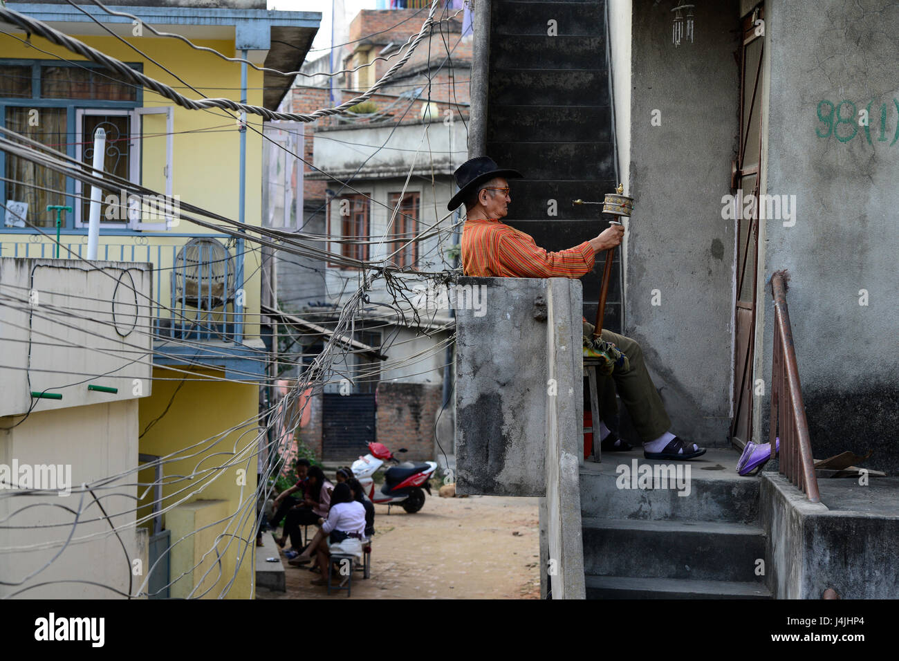 NEPAL Kathmandu, Jawalakhel tibetan refugee camp, tibetan refugee with ...