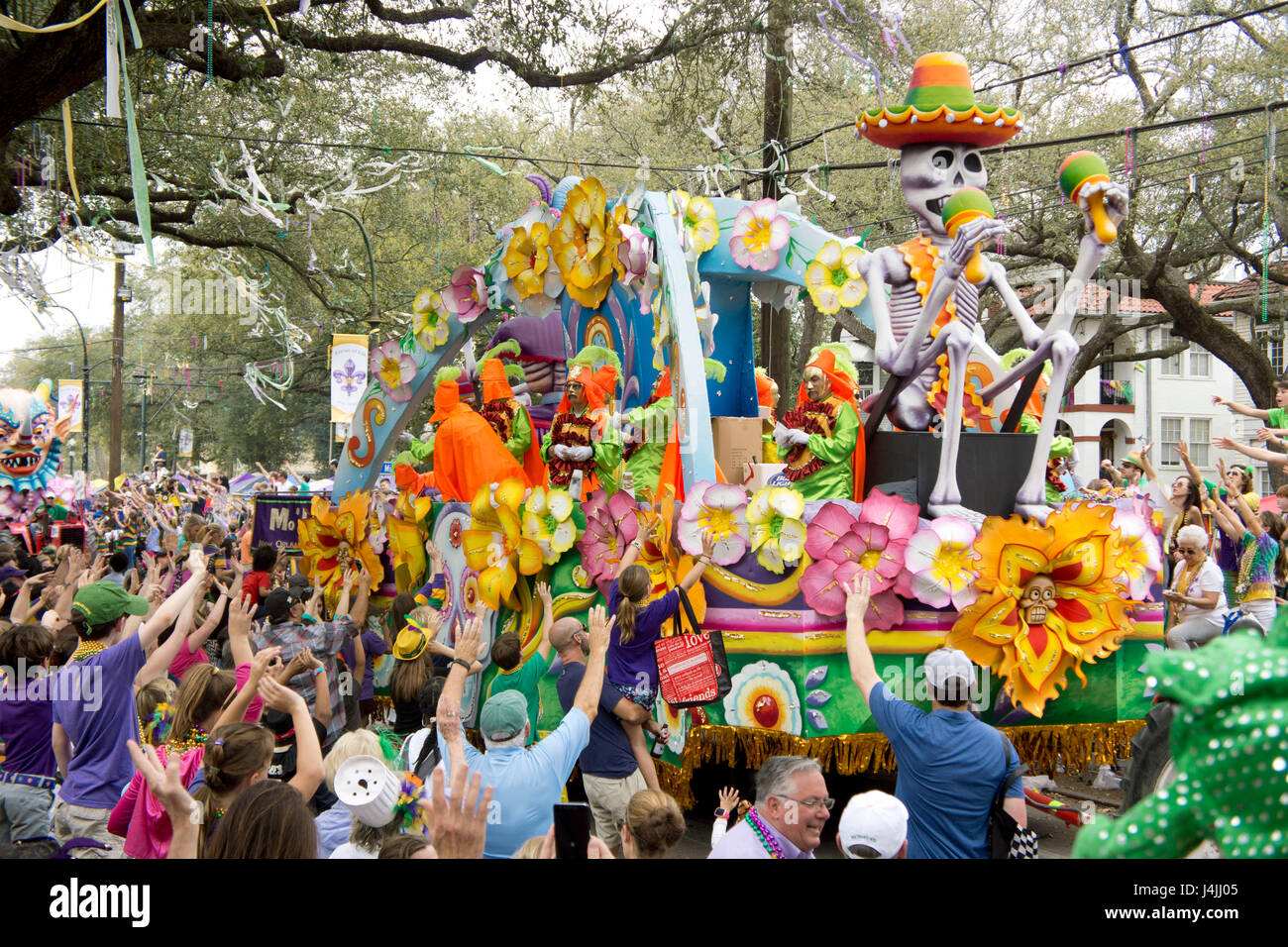 Skeleton float in the Rex parade on Mardi Gras day, New Orleans, LA ...