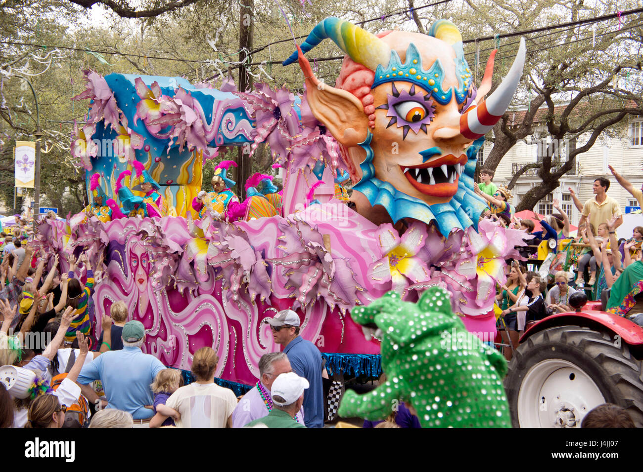 Wicked-looking devil float on St. Charles Ave. Mardi Gras day, New ...