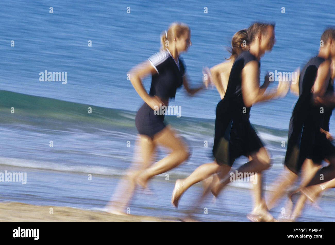 Beach, men, women, young, jog, blur summers, vacation, leisure time ...