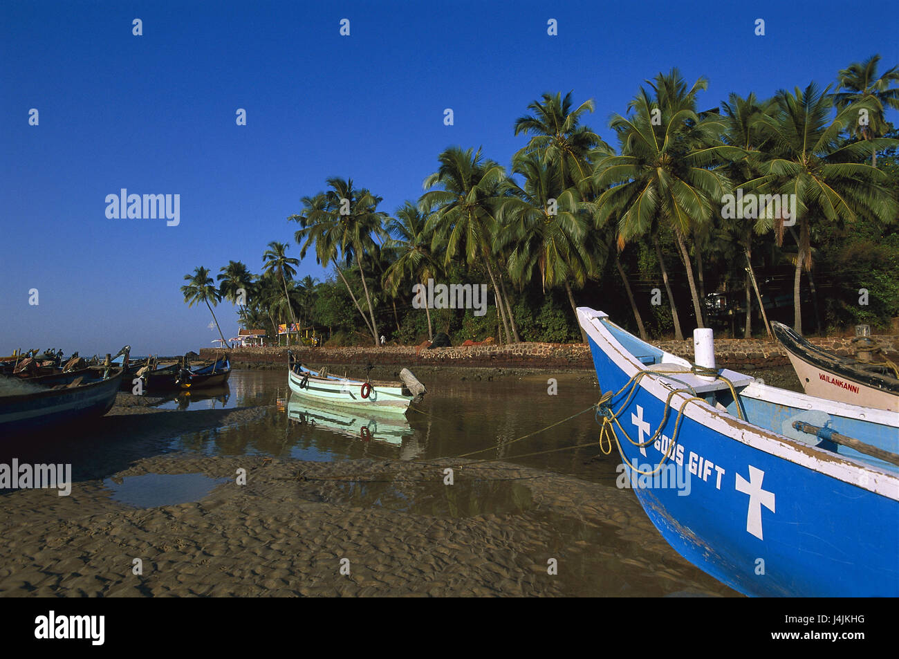 India, Goa, Bagga Beach, fishing boats, evening light Asia, South Asia ...