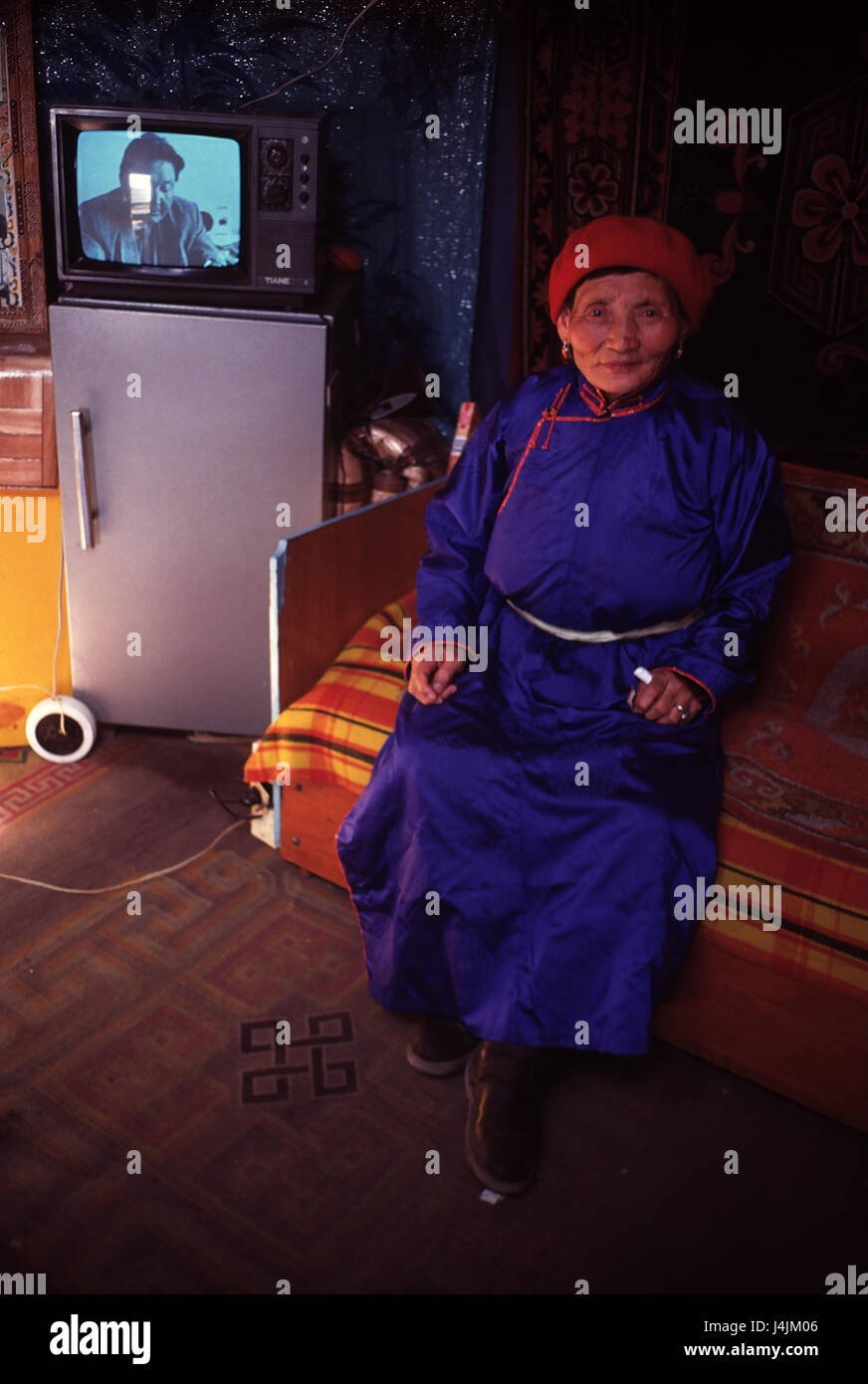 Mongolia, Arkhangai, Jurte, nomad inside, residential tent, senior ...