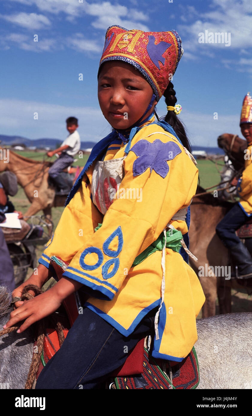 Mongolia, Delgerhaan, Naadam feast, horse's race, girl, half portrait ...