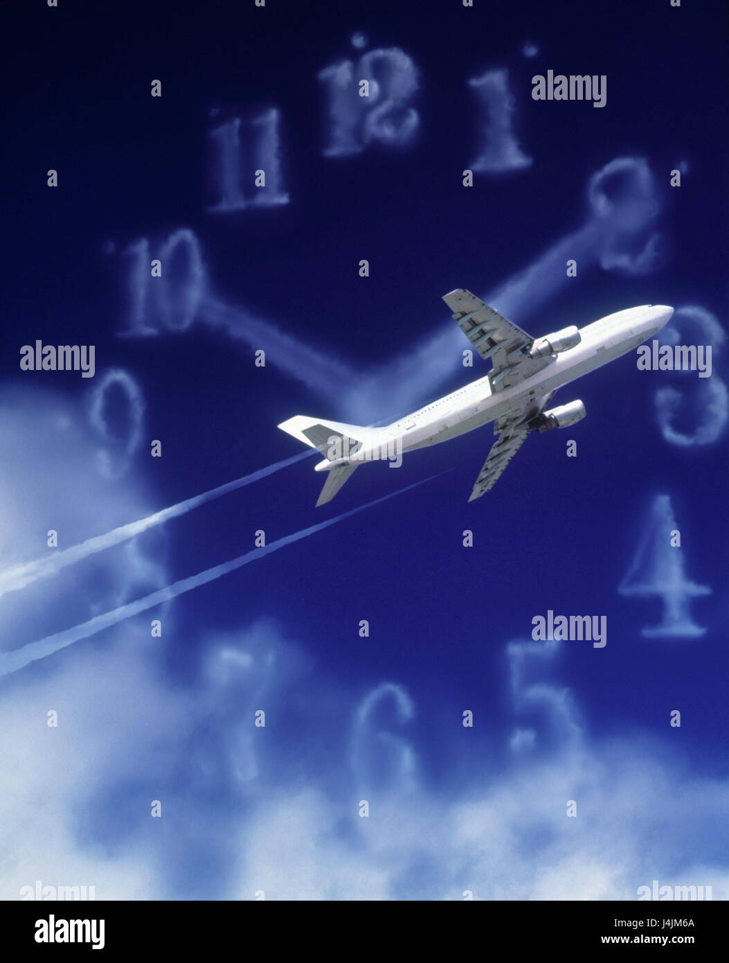 Composing, cloudy sky, airplane, clock journey by air, air liner, time ...