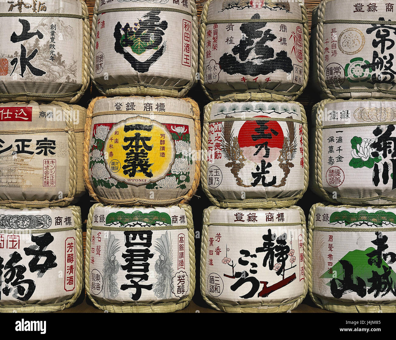 Japan, Tokyo, Yasakuni shrine, barrels, sake, stacked sake, batch, keg ...