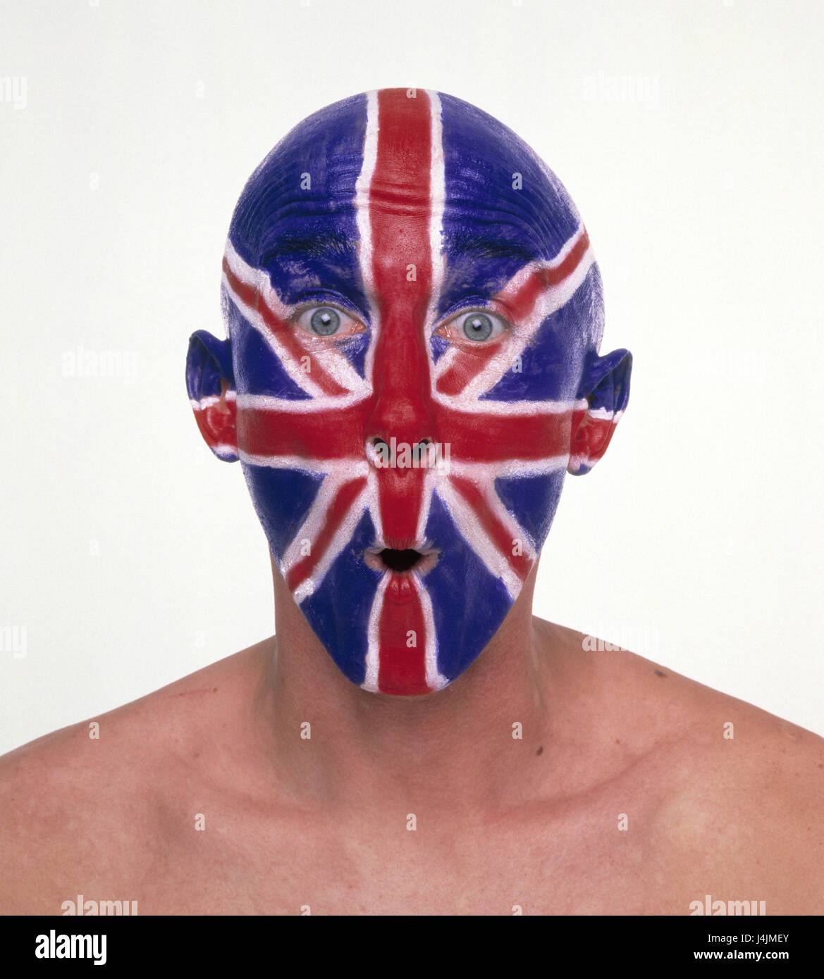Man, bald head, look, paints, national colours, Great Britain, facial ...