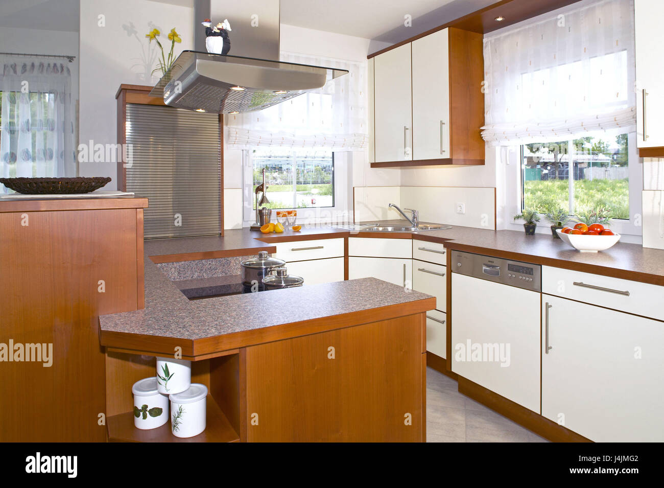 Single-family dwelling, cuisine flat, living square, living, interior ...