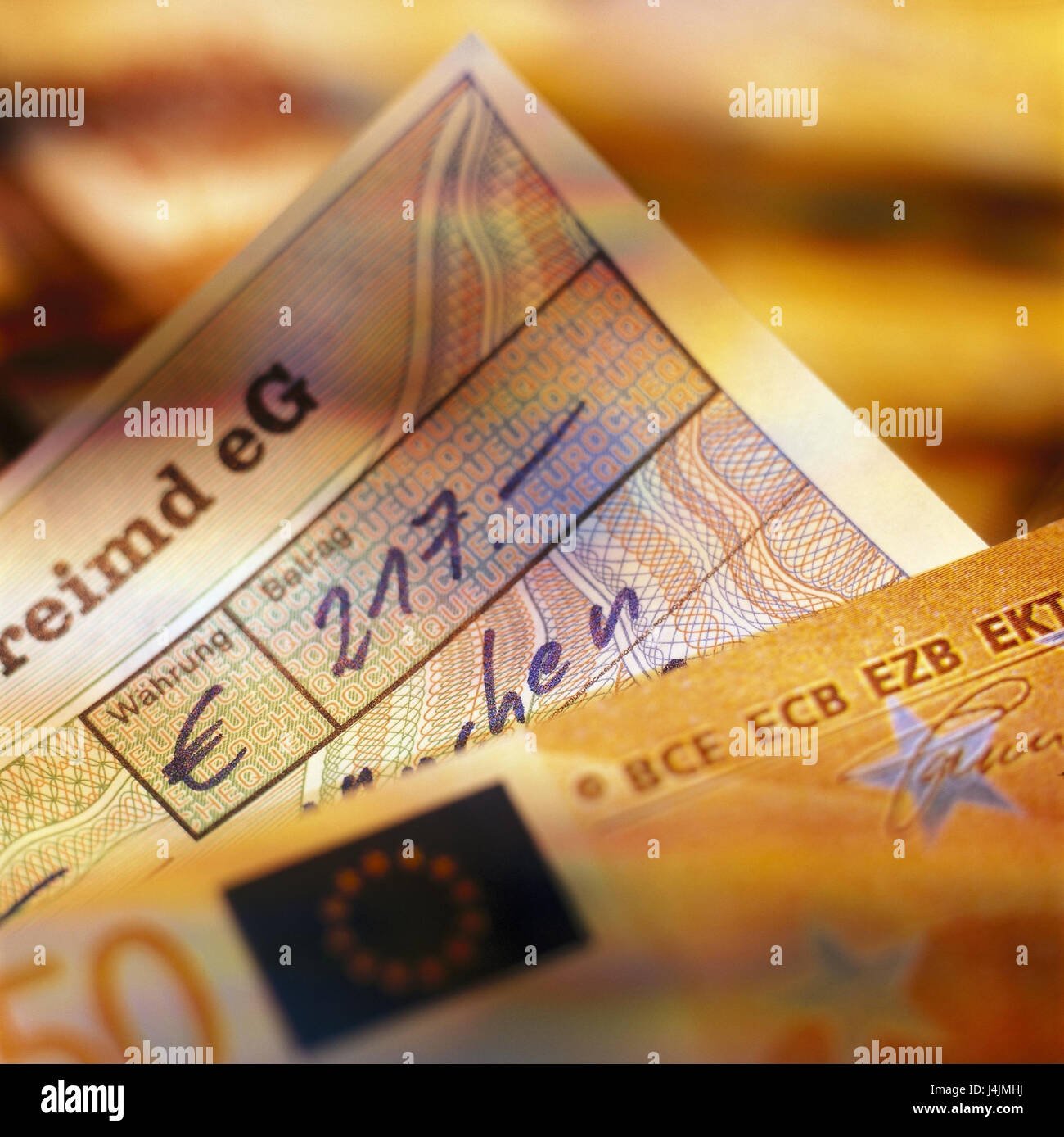 Bank note, cheque, detail, currency character, euro of EWWU, WWU ...