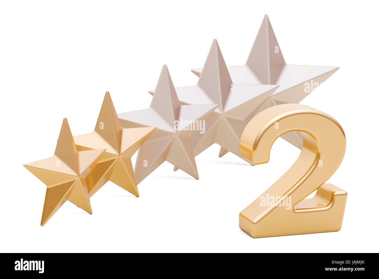 2 stars rating concept, 3D rendering isolated on white background Stock ...