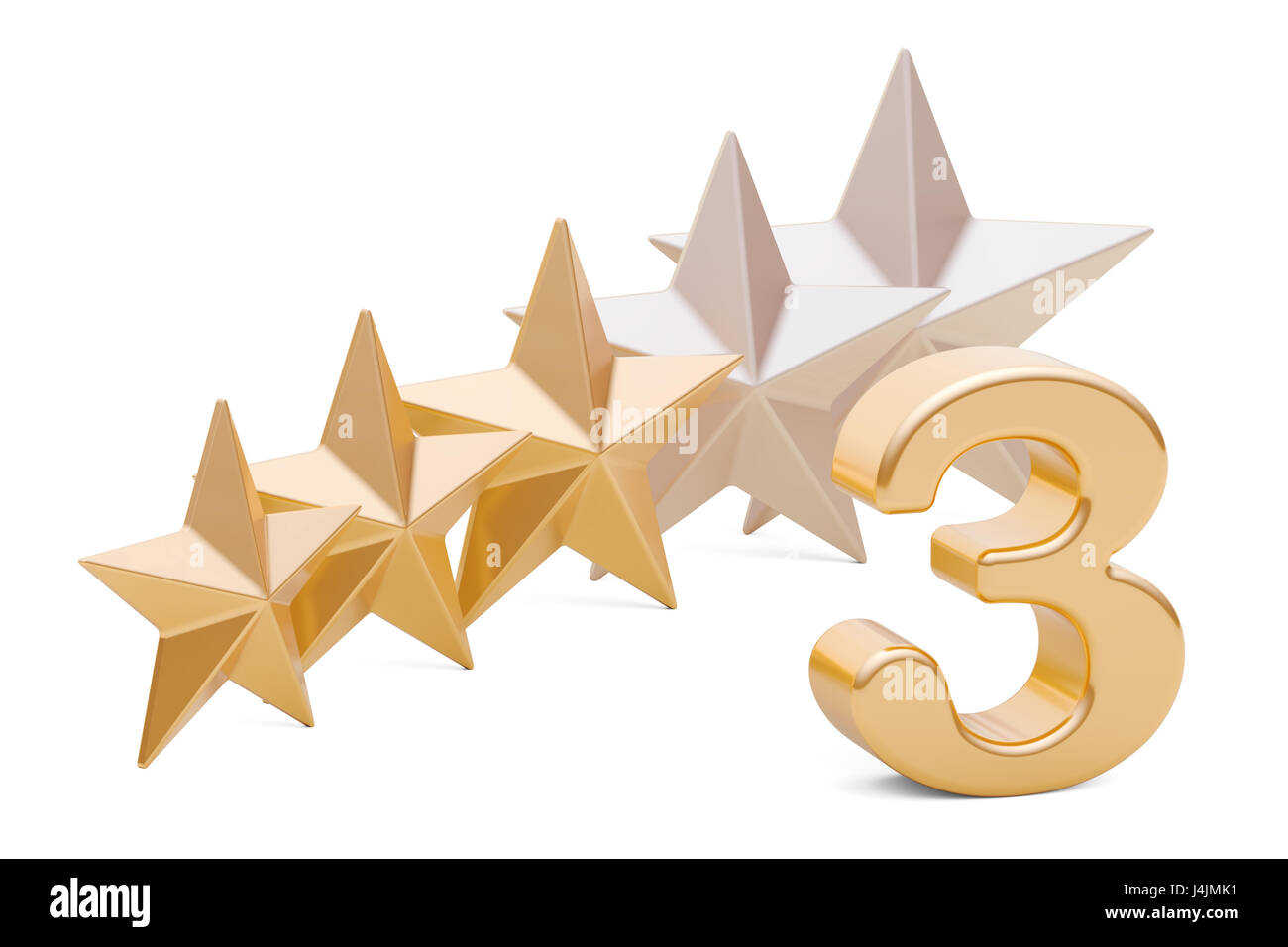 3 stars rating concept, 3D rendering isolated on white background Stock ...