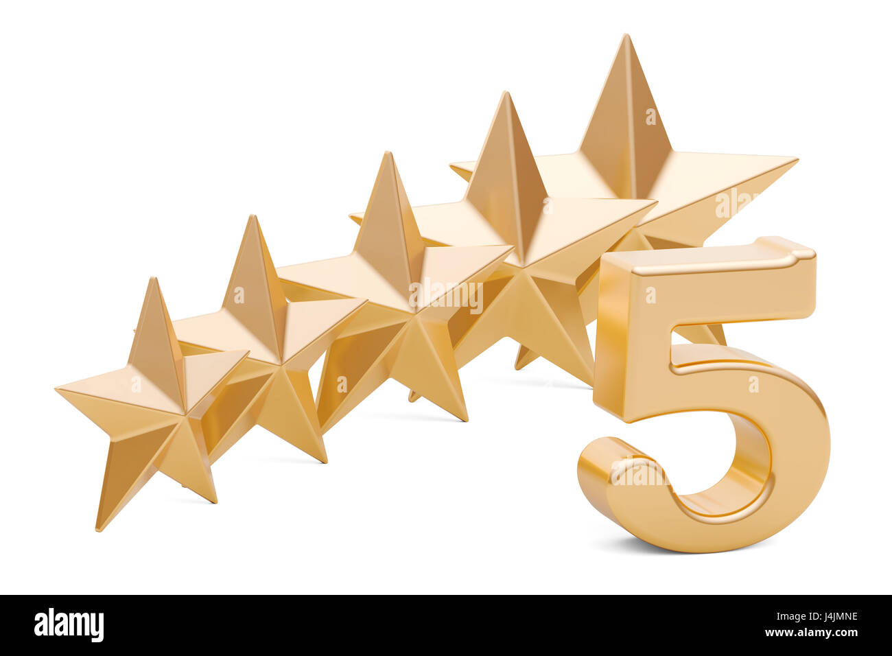 5 stars rating concept, 3D rendering isolated on white background Stock ...