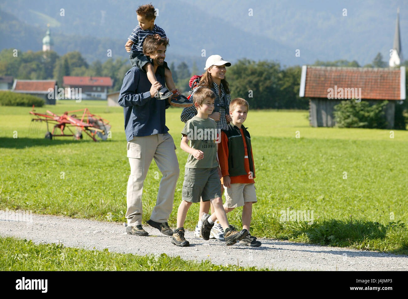 Parents, children, three, walk family, sons, boys, walk, leisure time ...