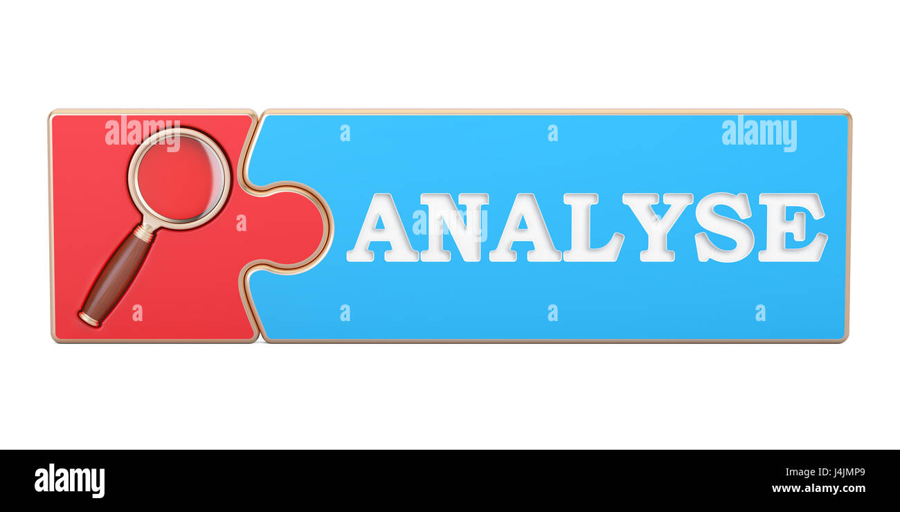 Analyse concept, from puzzle with magnifier. 3D rendering isolated on ...