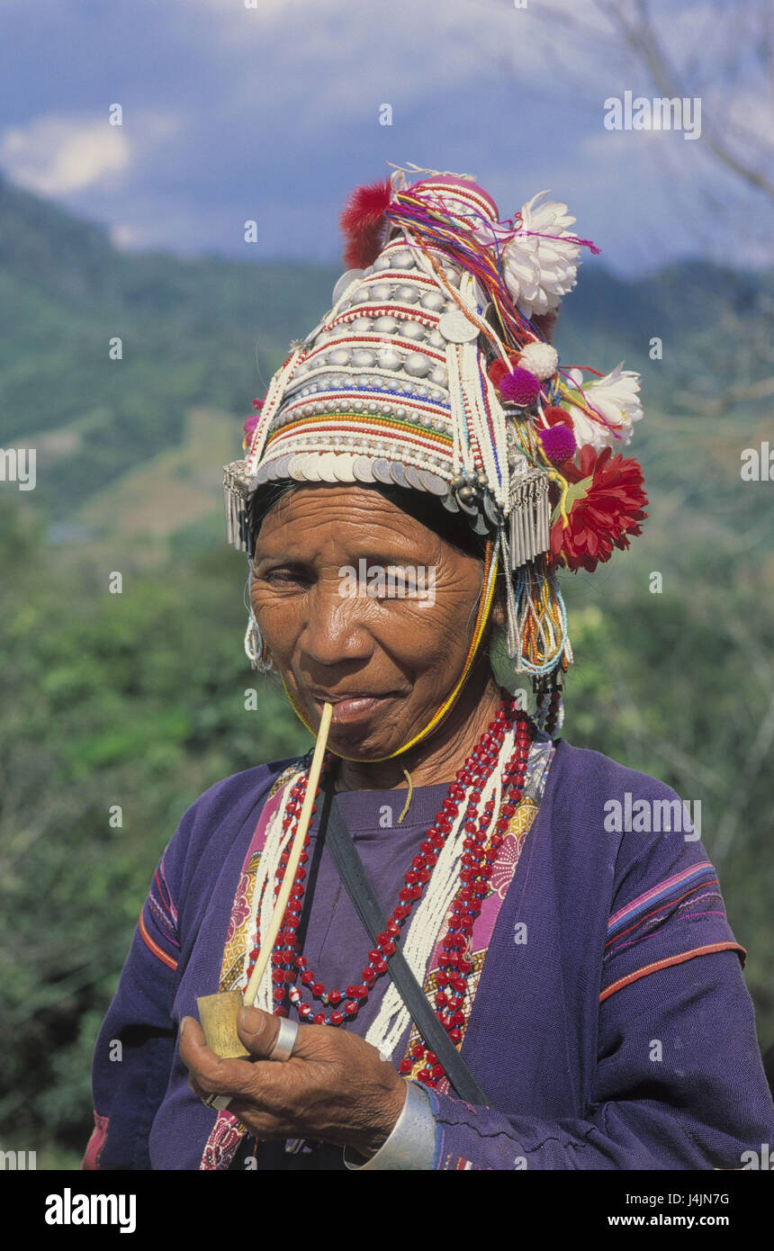 Thailand, golden top corner, national strain, Akha woman, portrait Asia ...