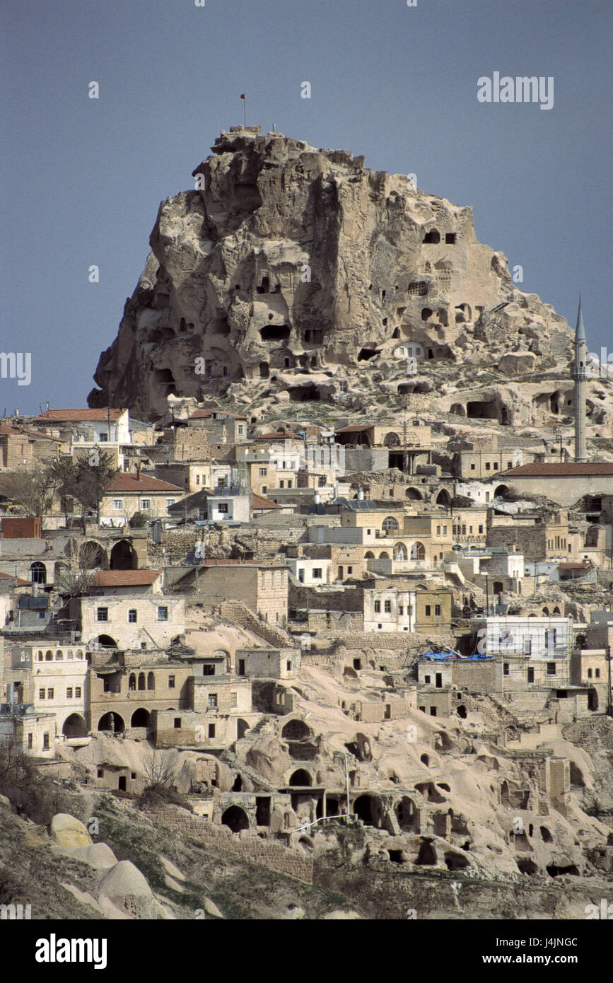 Turkey, Anatolia, Cappadocia, Uchisar, local view, castle, tuff stone ...