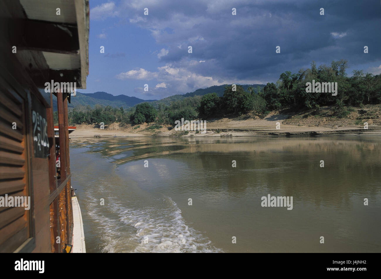Laos, scenery, river, Mekong, ship, detail outside, Asia, waters ...