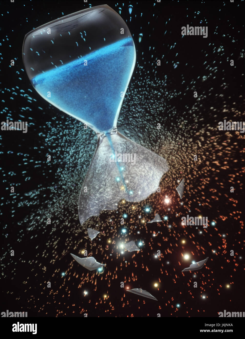 Composing, hourglass, destruction explosion, time, trickle away, gone ...