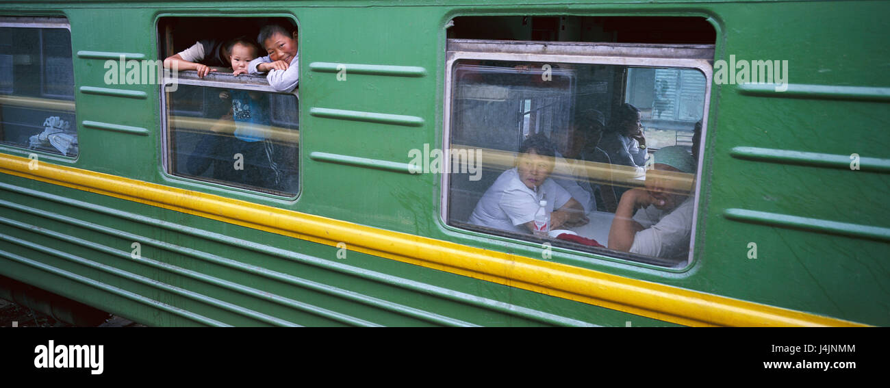 Russia, Siberia, trans-Siberian railway, window, passengers train ...