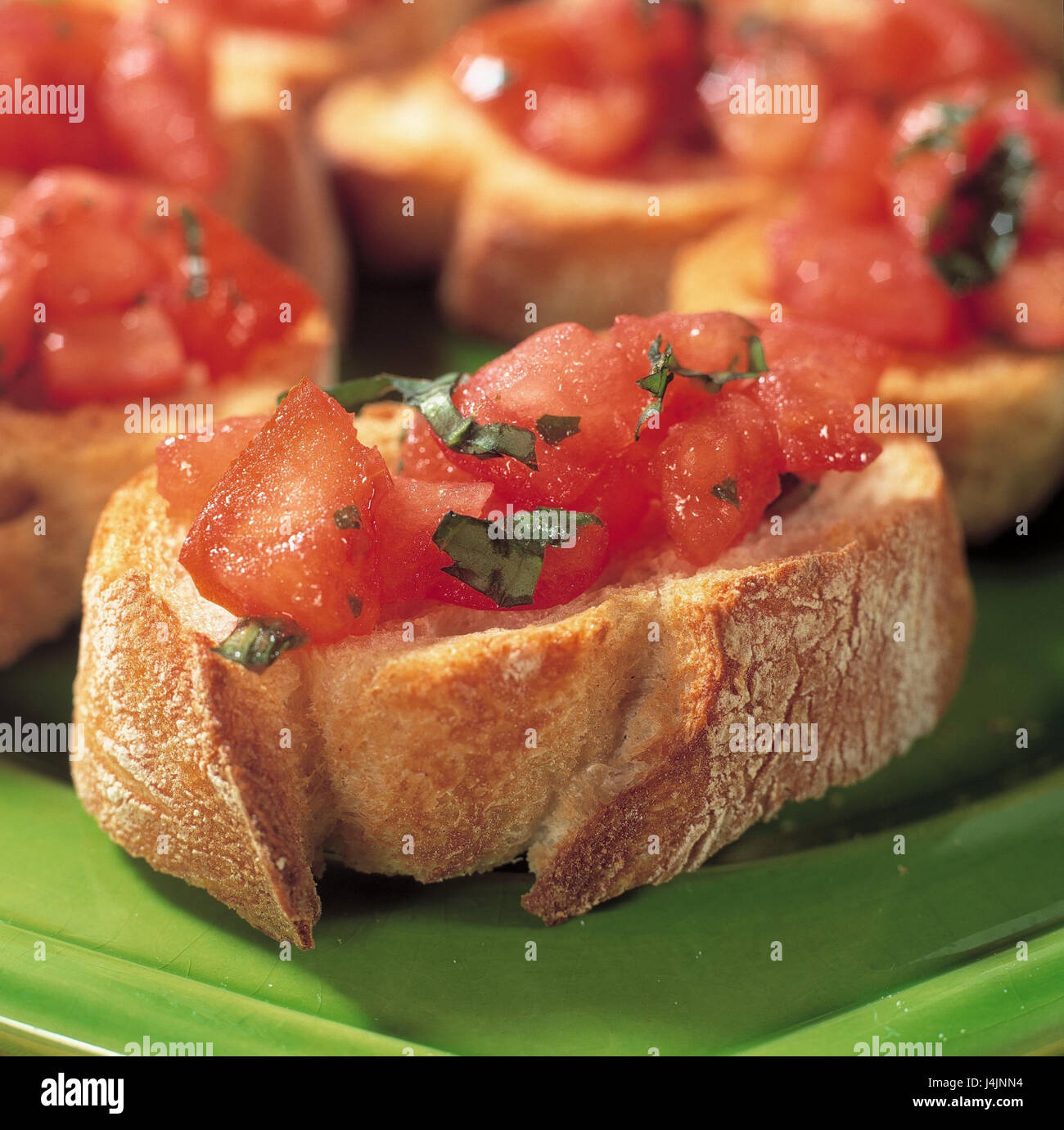 Plate, Crostini, tomato cube, herbs, detail still life, inside, bread ...