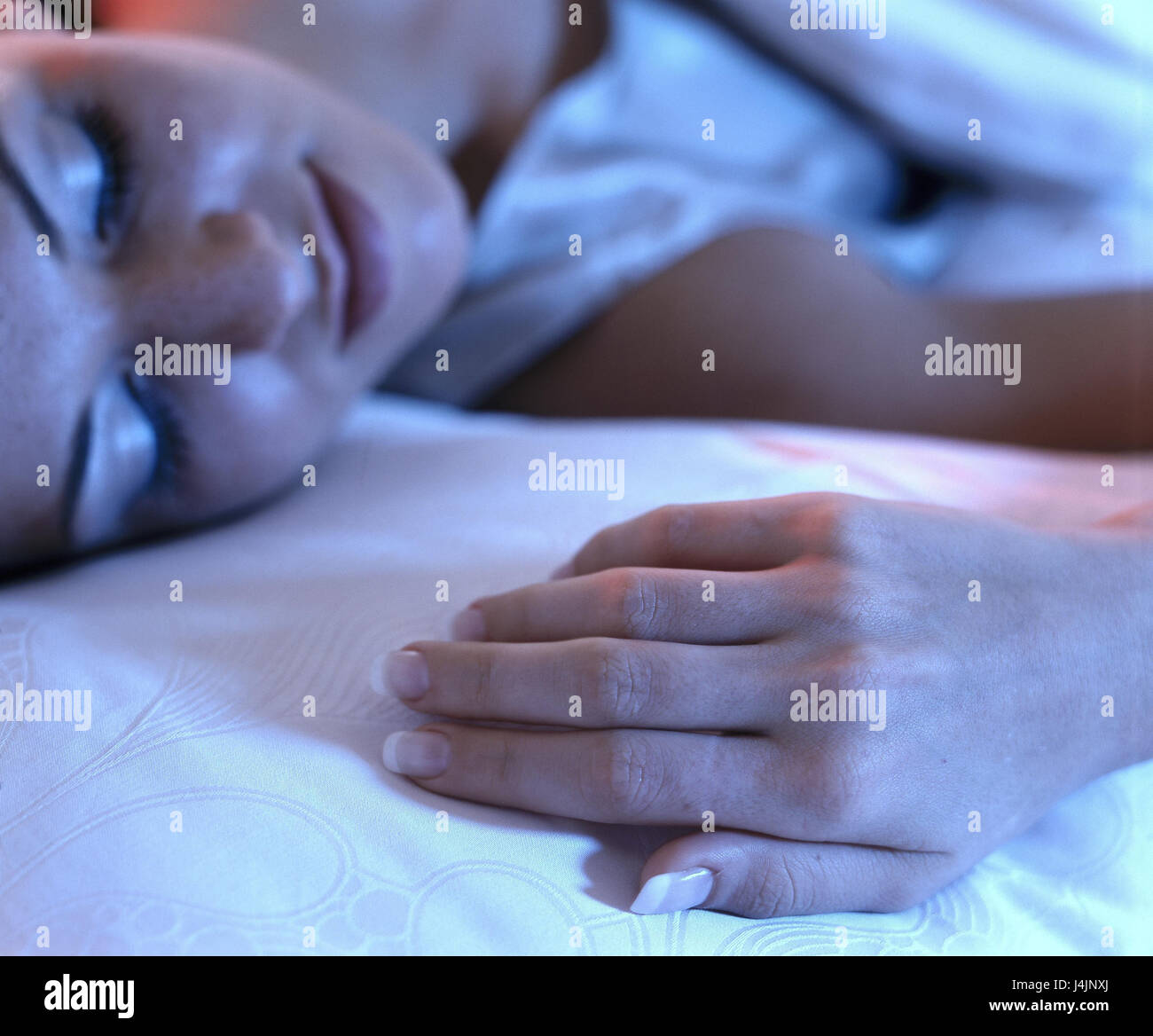 Bed, woman, sleep, relax detail bedroom, sleep, fatigue, tiredly ...