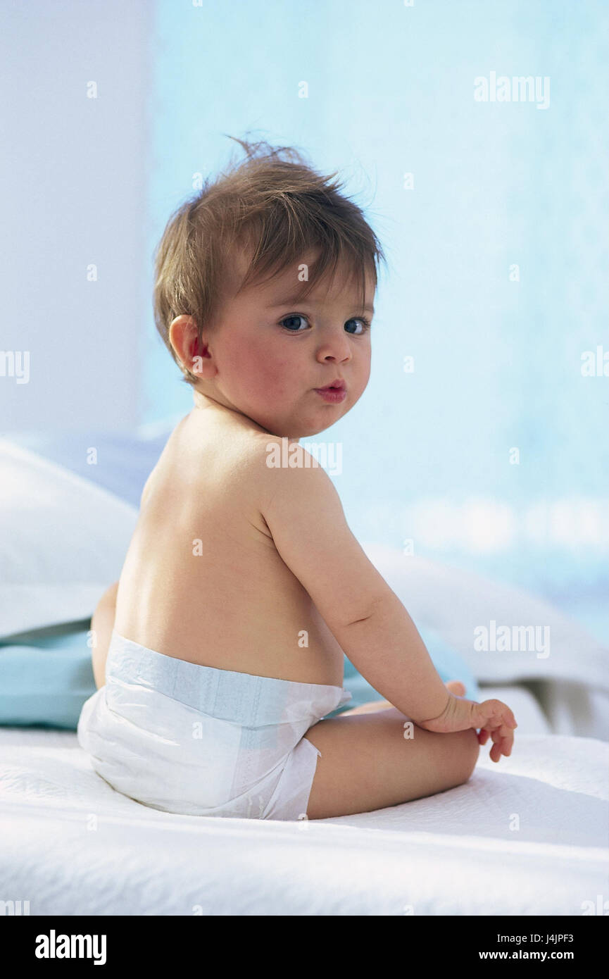 Infant, nappy, sit, back view, view, shoulder child, baby, development ...