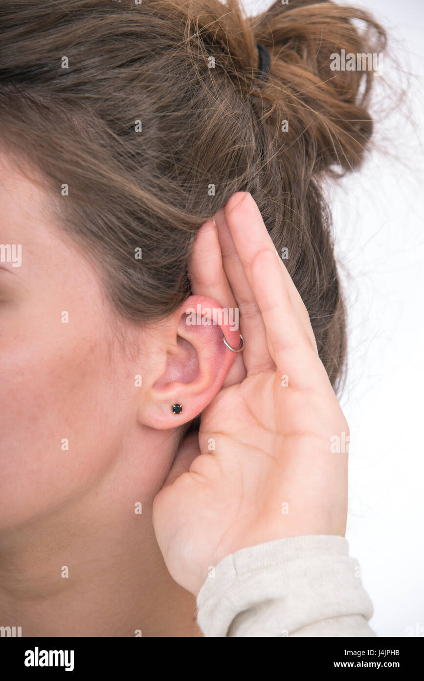 Hand cupped to ear hi-res stock photography and images - Alamy