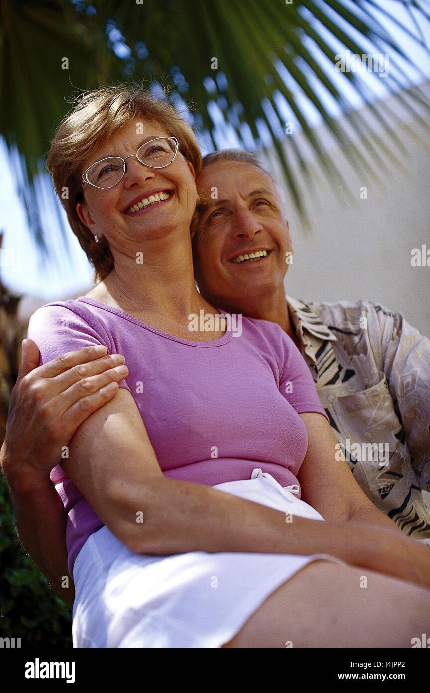 Town, couple, middle old person, happily, embrace, half portrait ...