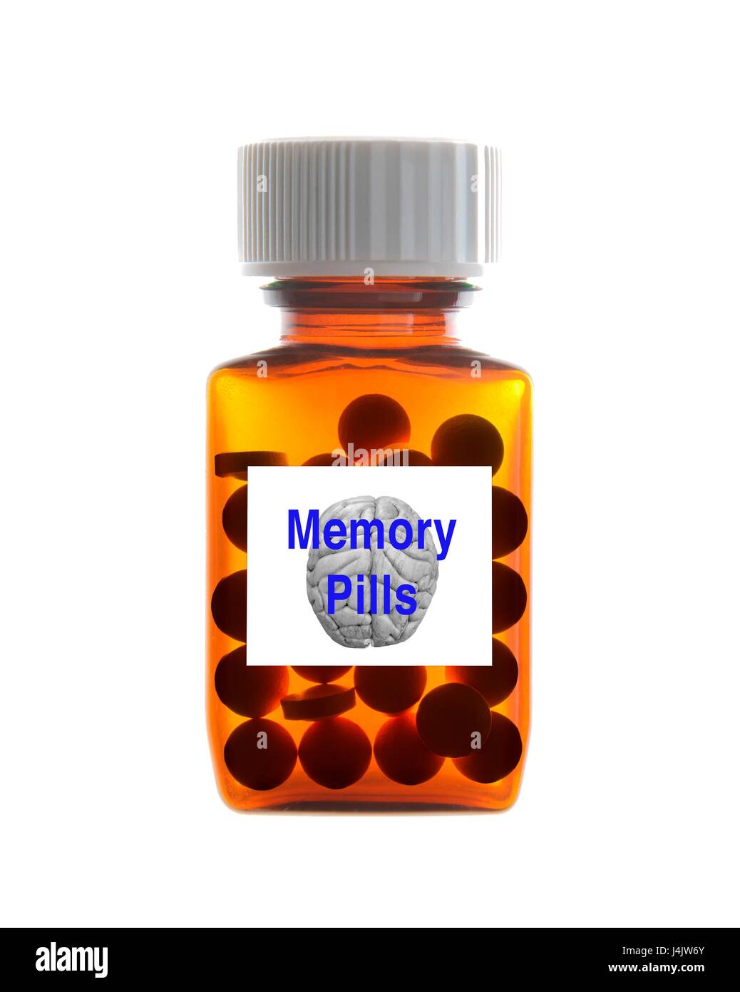 Bottle of 'memory pills' against white background Stock Photo - Alamy