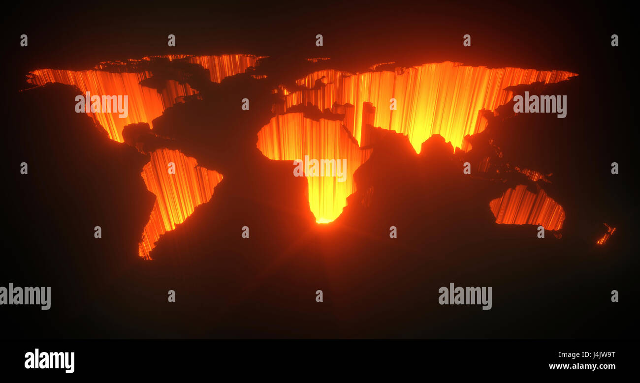 World map with red fire, illustration Stock Photo - Alamy